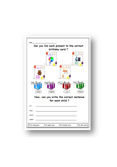 BIRTHDAY FRENCH WORKSHEET/ Matching and Writing Activities French ...