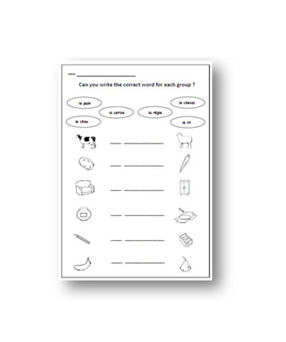 Learn Basic FRENCH VOCABULARY With School WORKSHEET / Matching ...