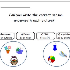 FRENCH WORKSHEET & HANDOUT to Learn the Seasons,printable Worksheet ...