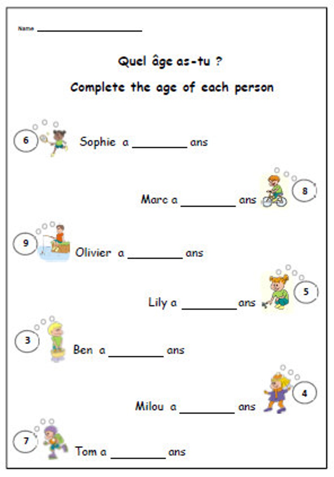 Say Your Age FRENCH Worksheet,simple Writing Exercise to Help Children ...