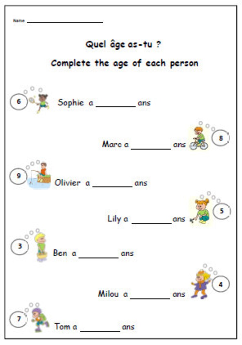 Say Your Age FRENCH Worksheet,simple Writing Exercise to Help Children ...