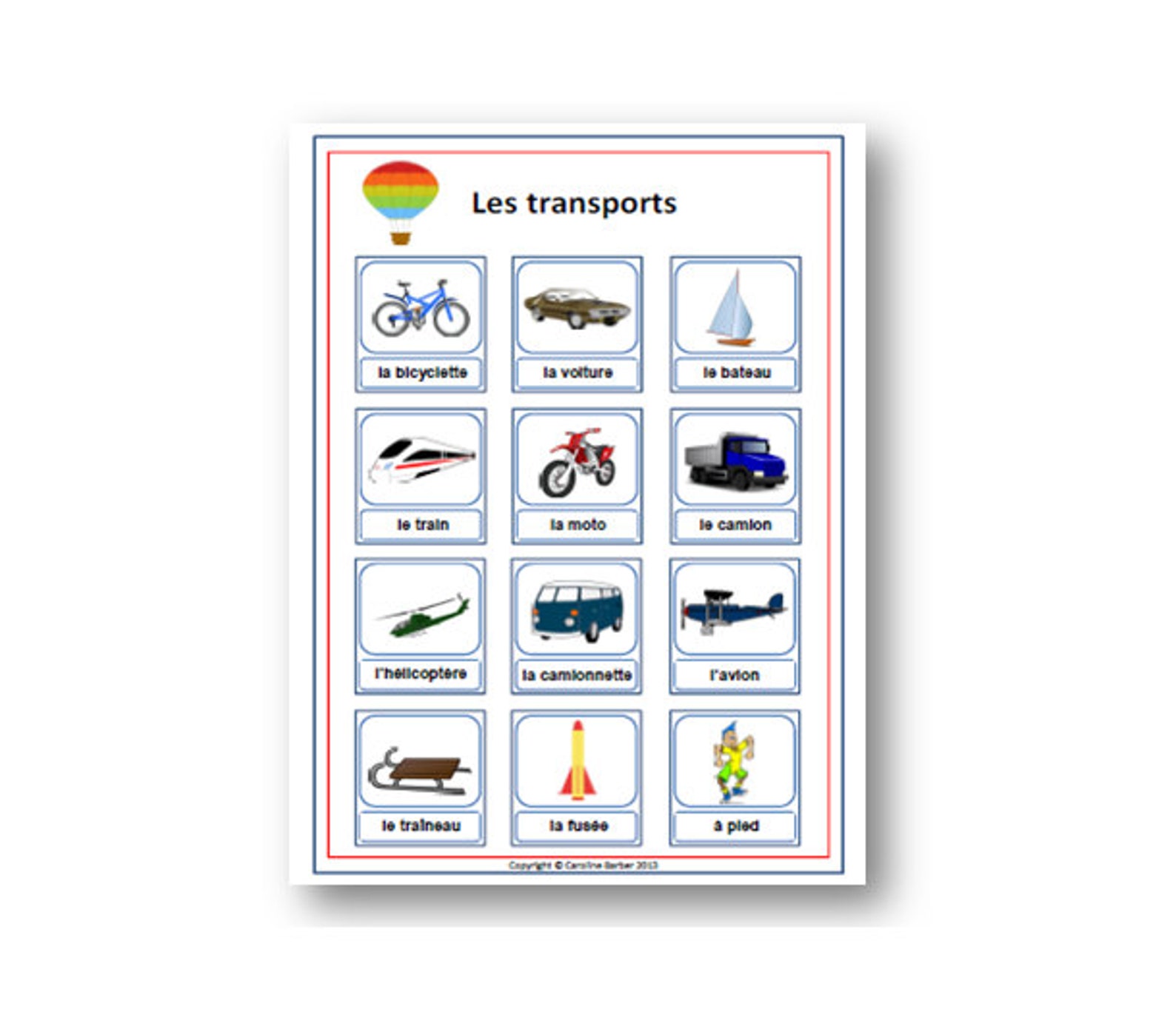 TRANSPORT FRENCH Poster,learn the Words Transport in French With School ...