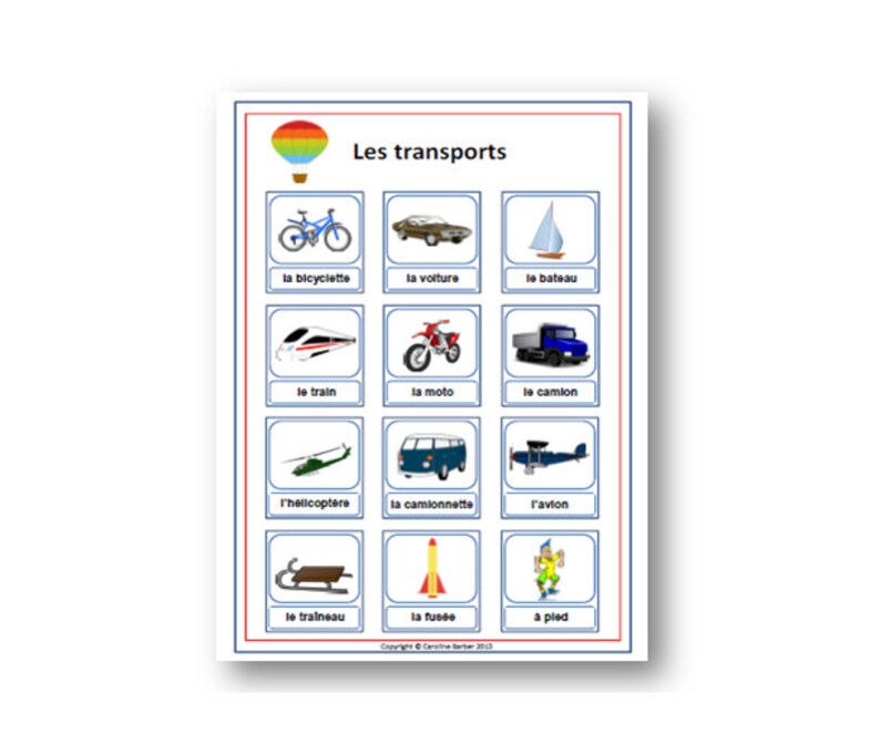 TRANSPORT FRENCH Poster,learn the Words Transport in French With School ...