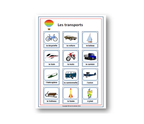 TRANSPORT FRENCH Poster,learn the Words Transport in French With School ...