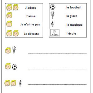 FRENCH TEACHER PRINTABLE Likes & Dislikes School Worksheet / French for ...