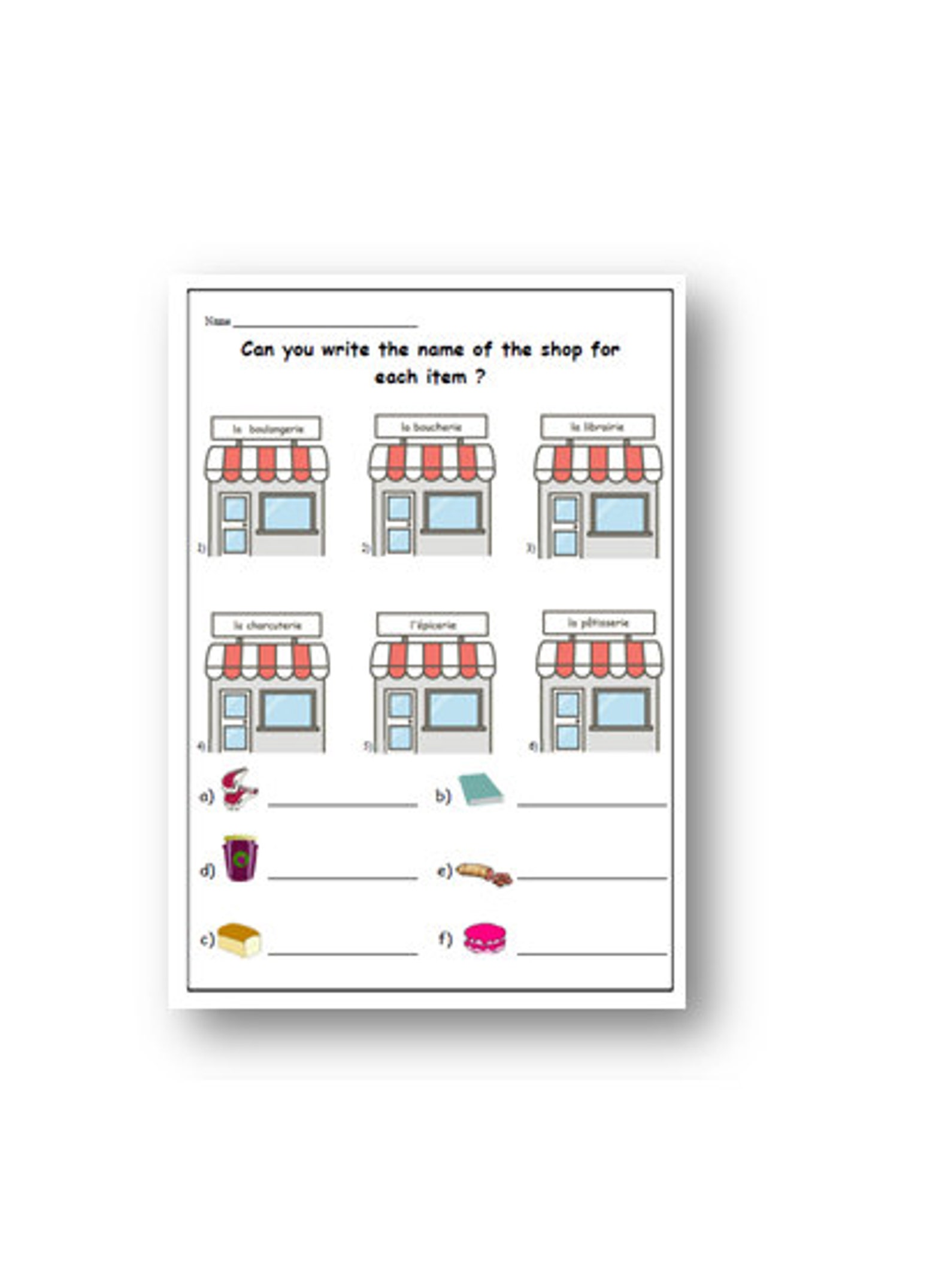 Shop Words FRENCH WORKSHEET / French Writing Activity / Practice French ...