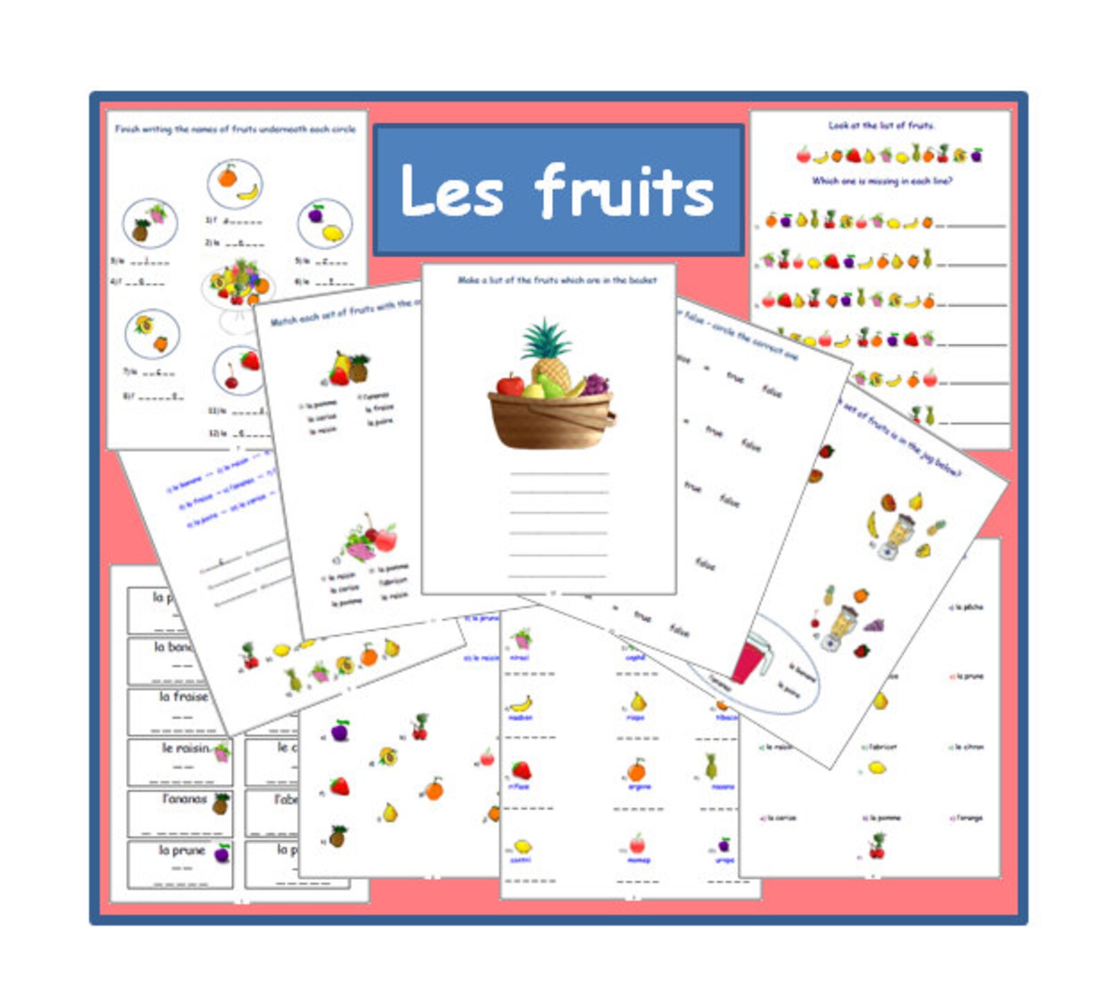 Learn Names of FRUITS in FRENCH With Teacher WORKSHEETS / Educational ...