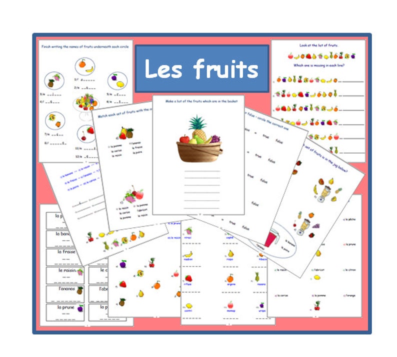 Learn Names of FRUITS in FRENCH With Teacher WORKSHEETS / Educational ...