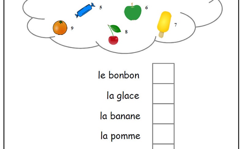 FRENCH Food Words WORKSHEET With Matching Activity/printable French ...