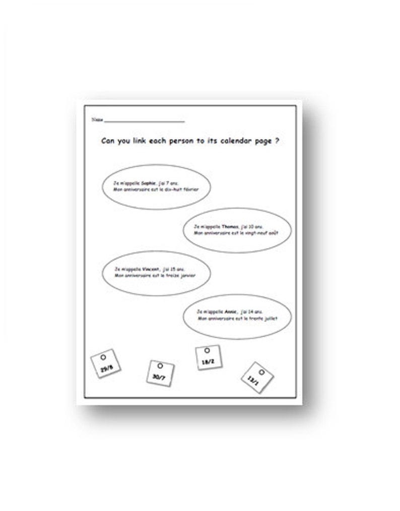 SCHOOL WORKSHEET to Learn Birthday Dates in FRENCH / Activity School ...