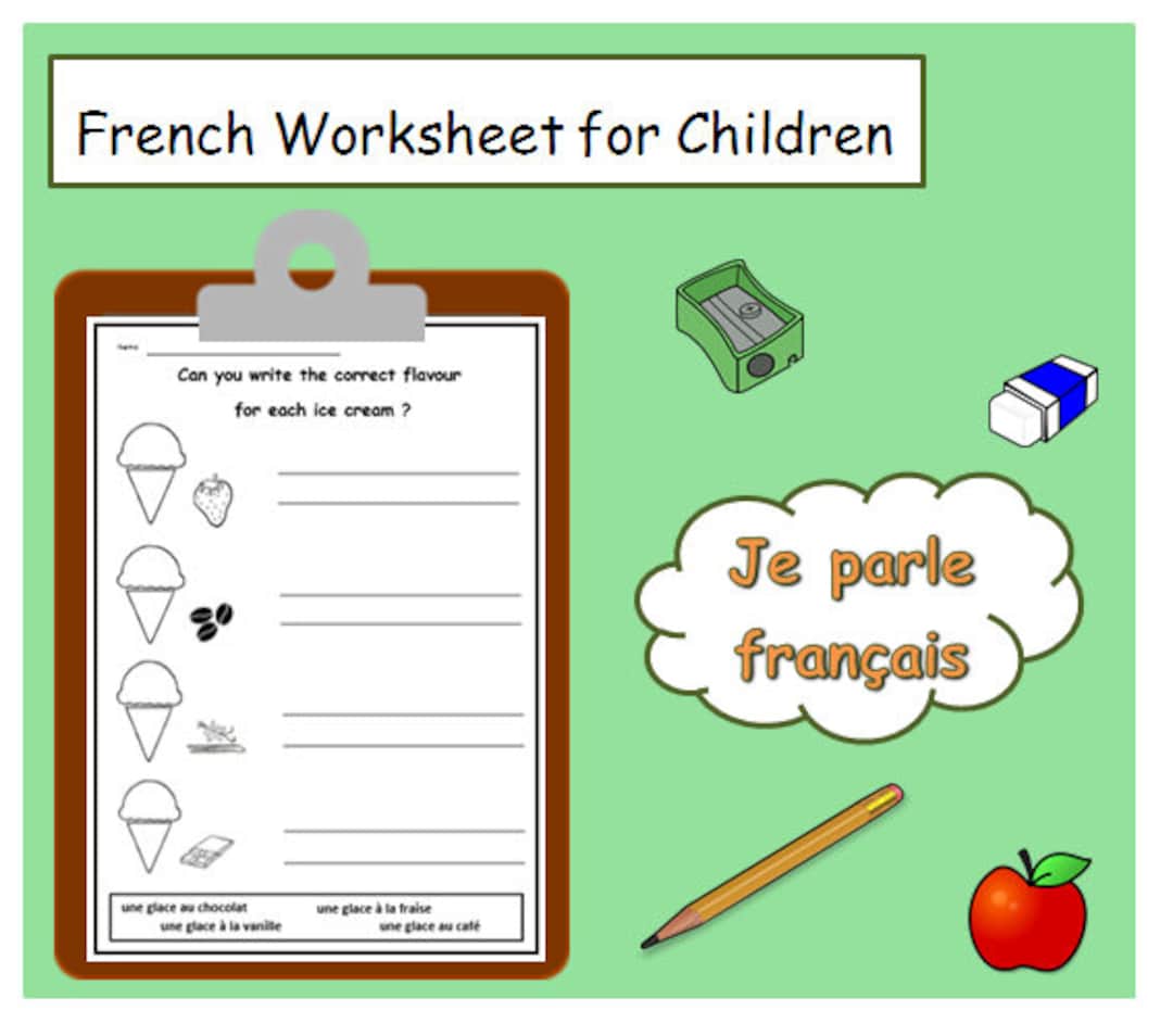 FRENCH PRINTABLE Ice Cream Flavours With Writing Exercise / Children ...