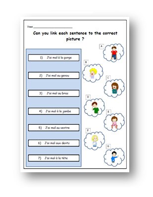 FRENCH Matching Activity WORKSHEET / French Word Sheet / Language Kids ...