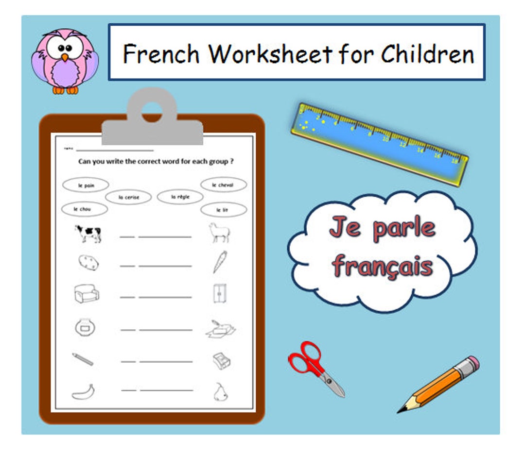 Learn Basic FRENCH VOCABULARY With School WORKSHEET / Matching ...