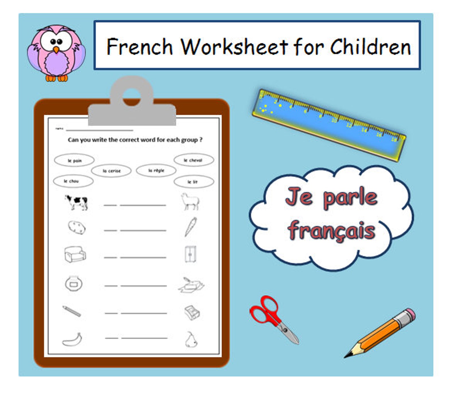 Learn Basic FRENCH VOCABULARY With School WORKSHEET / Matching ...