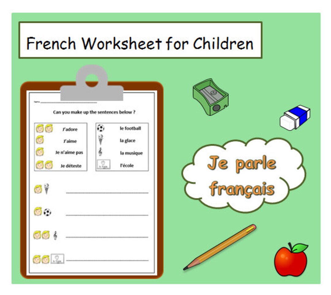 FRENCH TEACHER PRINTABLE Likes & Dislikes School Worksheet / French for ...