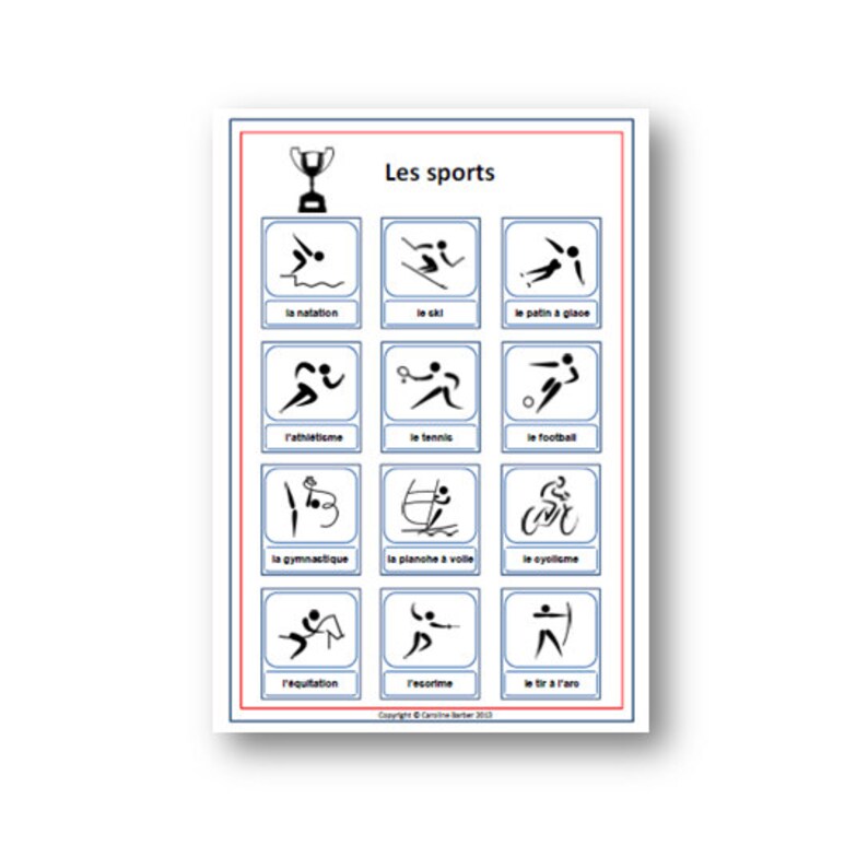 FRENCH for KIDS Sports Words School Poster / French Learning Language ...
