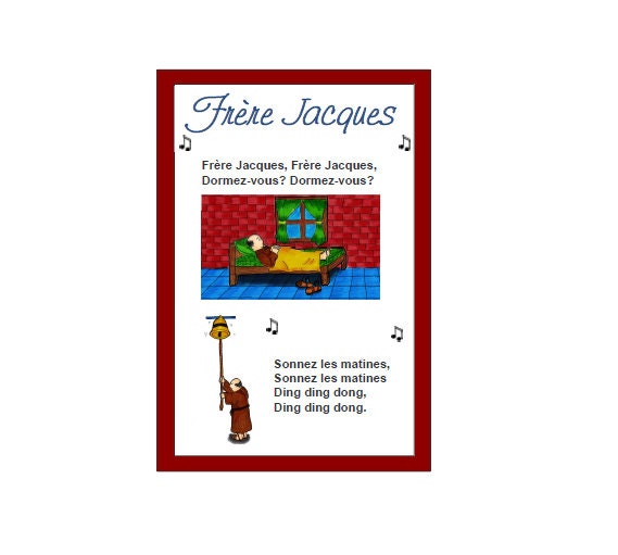 Brother Jack French Poster Song Nursery Decor / Frère Jacques / Nursery ...