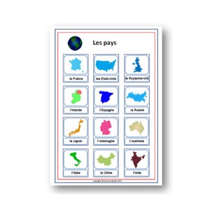COUNTRIES FRENCH SCHOOL Poster,learn Names of Countries in French With ...