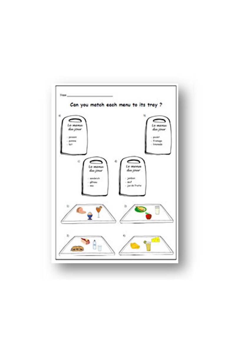 Food Menu FRENCH Printable/french Teacher Resource/learning French ...