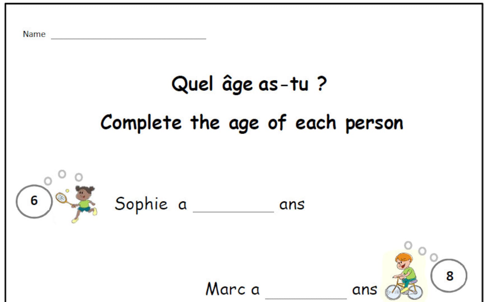 Say Your Age FRENCH Worksheet,simple Writing Exercise to Help Children ...