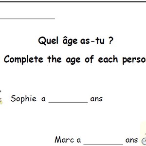 Say Your Age FRENCH Worksheet,simple Writing Exercise to Help Children ...