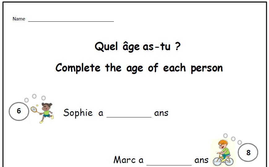 Say Your Age FRENCH Worksheet,simple Writing Exercise to Help Children ...