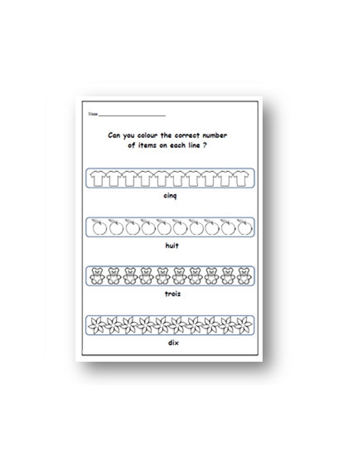 COUNTING & COLOURING SHEET With French Printable / Kids Worksheet ...