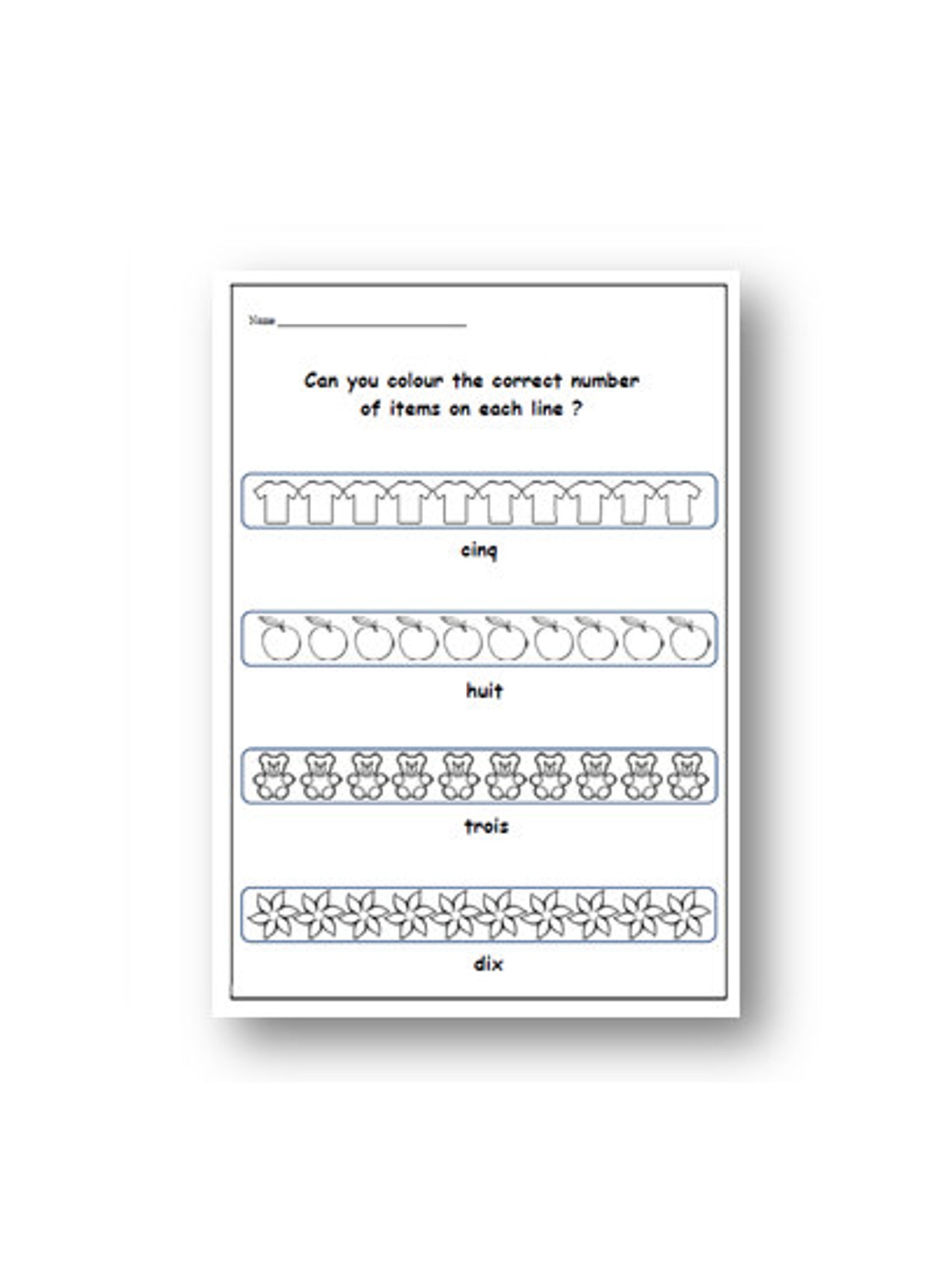 COUNTING & COLOURING SHEET With French Printable / Kids Worksheet ...