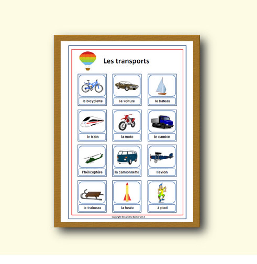 TRANSPORT FRENCH Poster,learn the Words Transport in French With School ...
