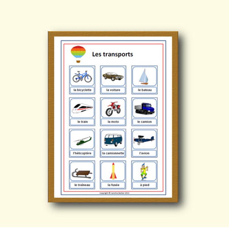 TRANSPORT FRENCH Poster,learn the Words Transport in French With School ...