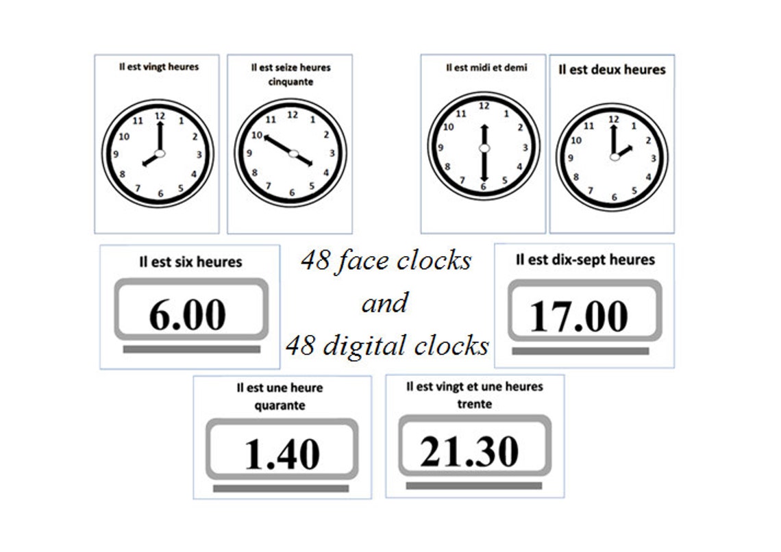 EDUCATIONAL PRINTABLES / Learn the Time in French With Clock Cards ...