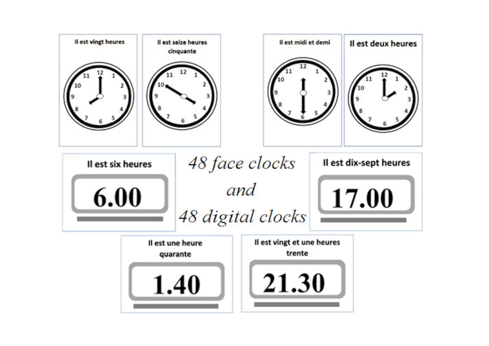 EDUCATIONAL PRINTABLES / Learn the Time in French With Clock Cards ...
