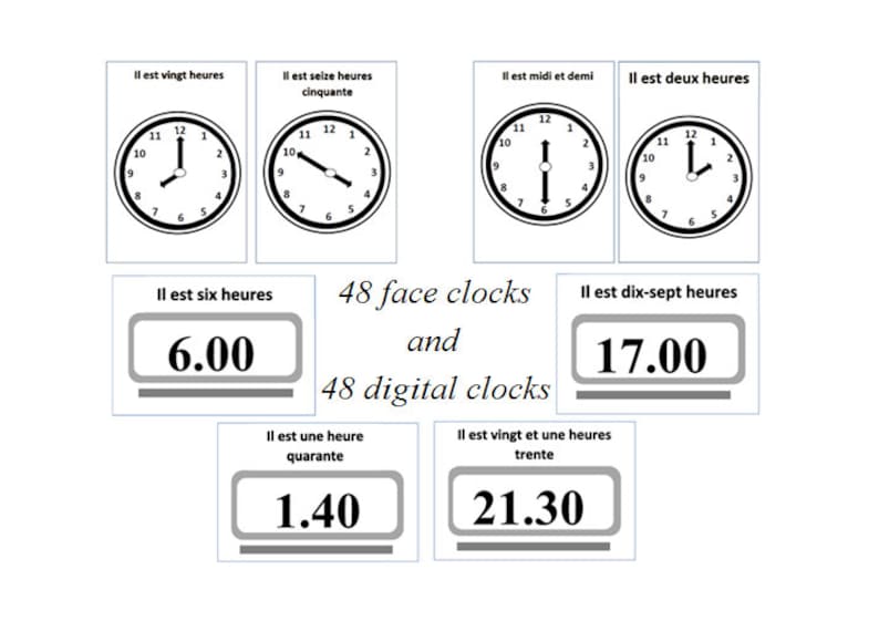 EDUCATIONAL PRINTABLES / Learn the Time in French With Clock Cards ...