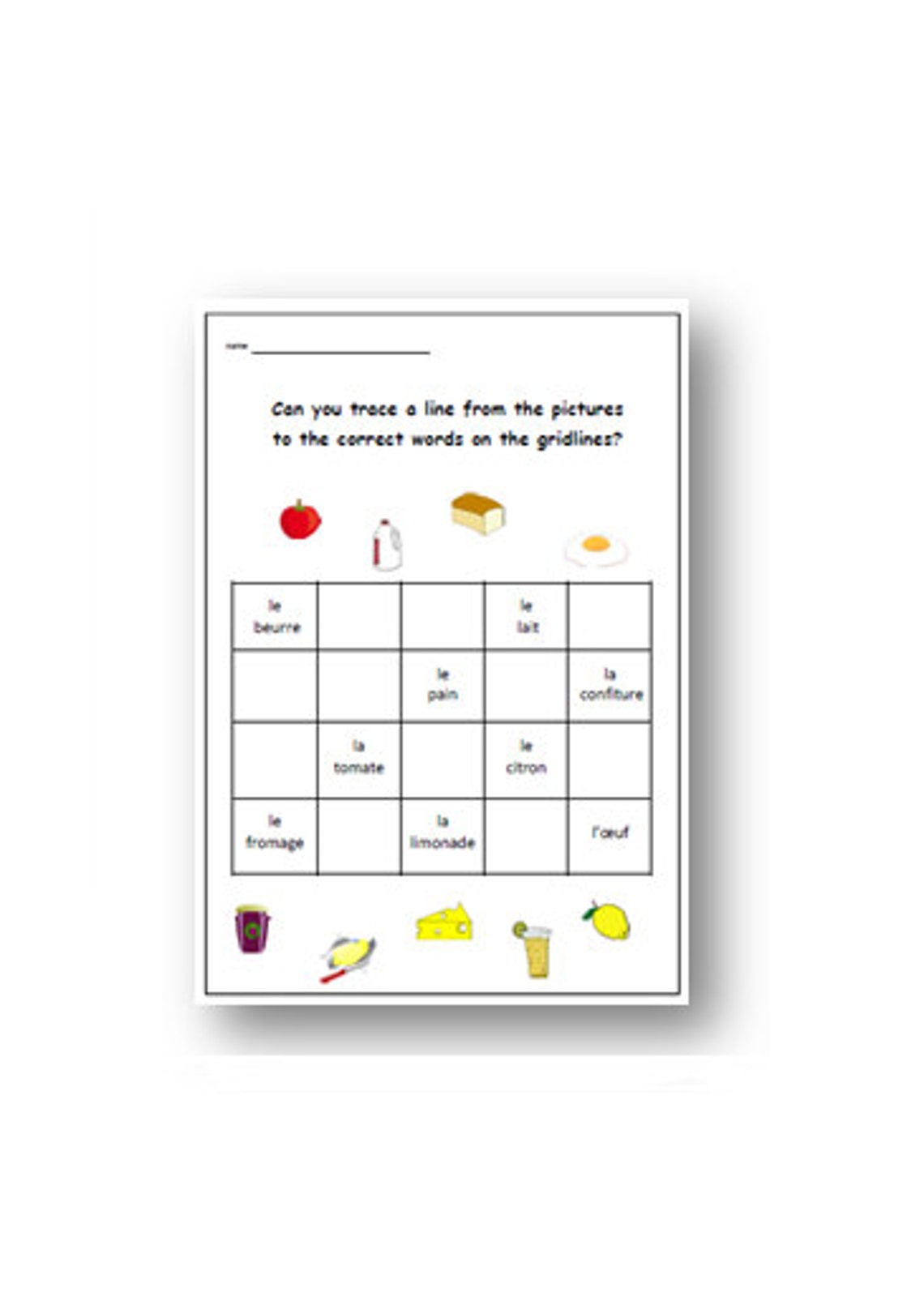 Teacher Worksheet Food Words FRENCH Learning/kids Activities Printables ...