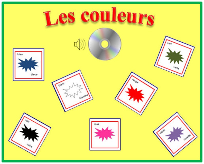 COLOUR FRENCH FLASHCARDS With Pronunciation on Audio File,kids Cards ...