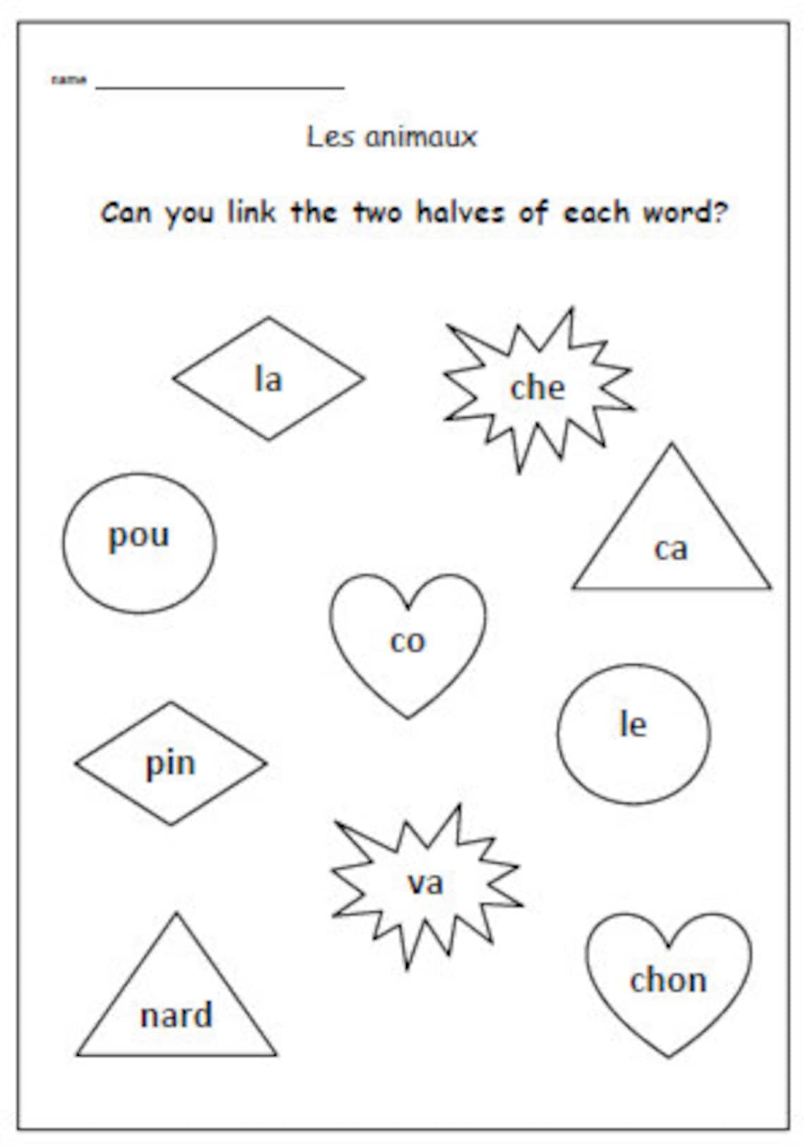 FRENCH LEARNING Animals Kids Worksheet / Language Resource French ...