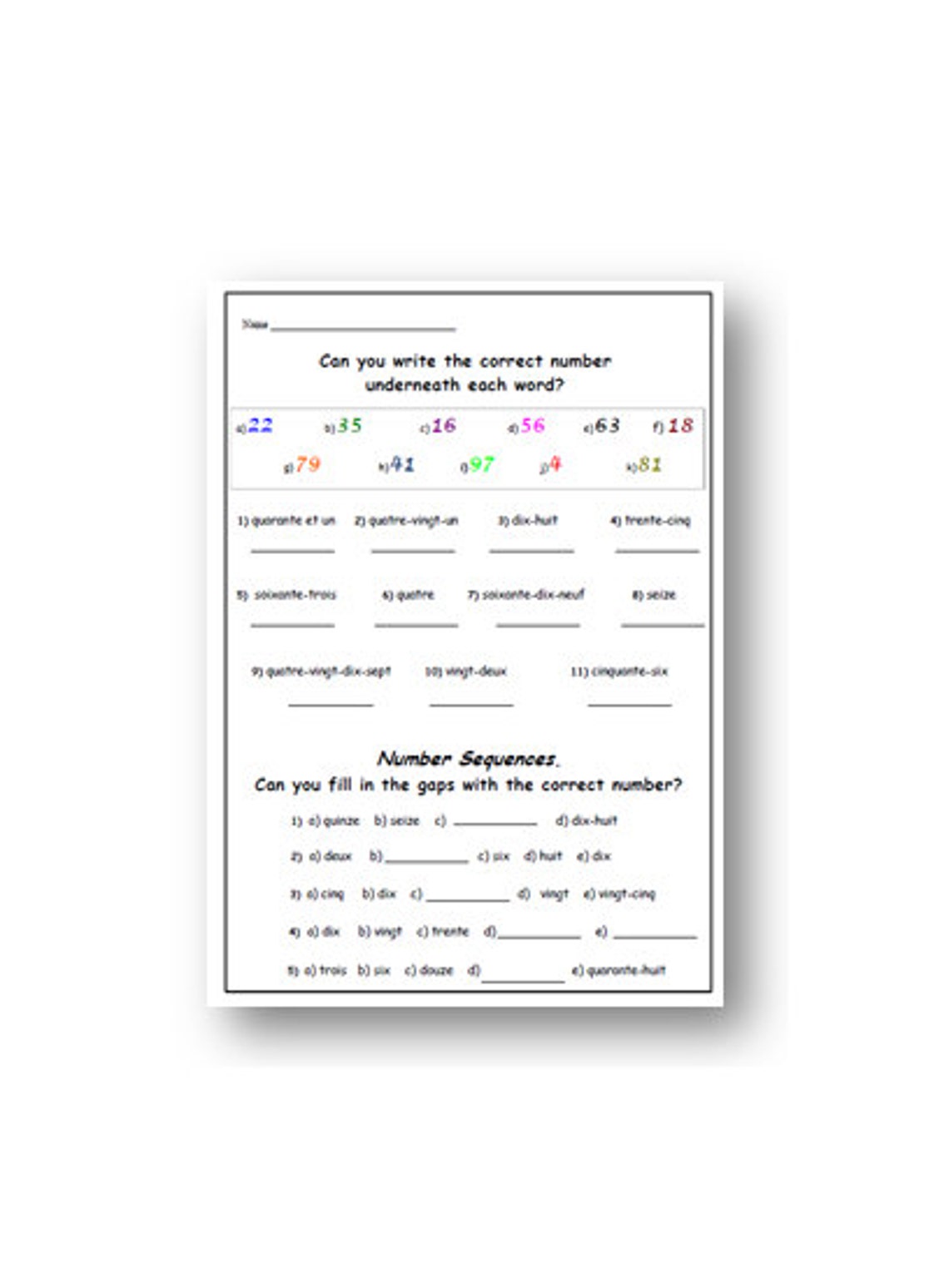 Learn FRENCH NUMBERS With School WORKSHEET / Matching & Sequences ...