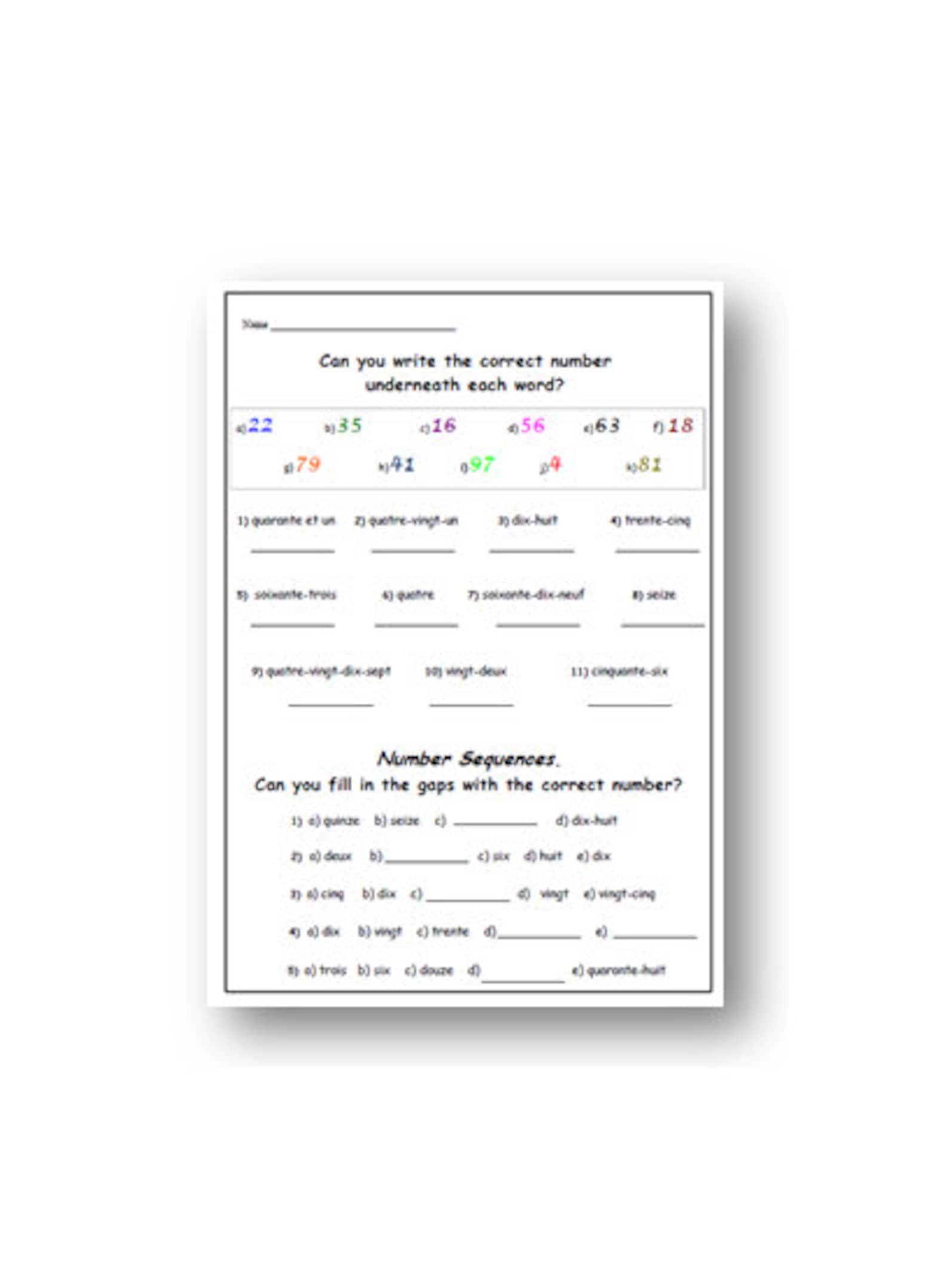 Learn FRENCH NUMBERS With School WORKSHEET / Matching & Sequences ...