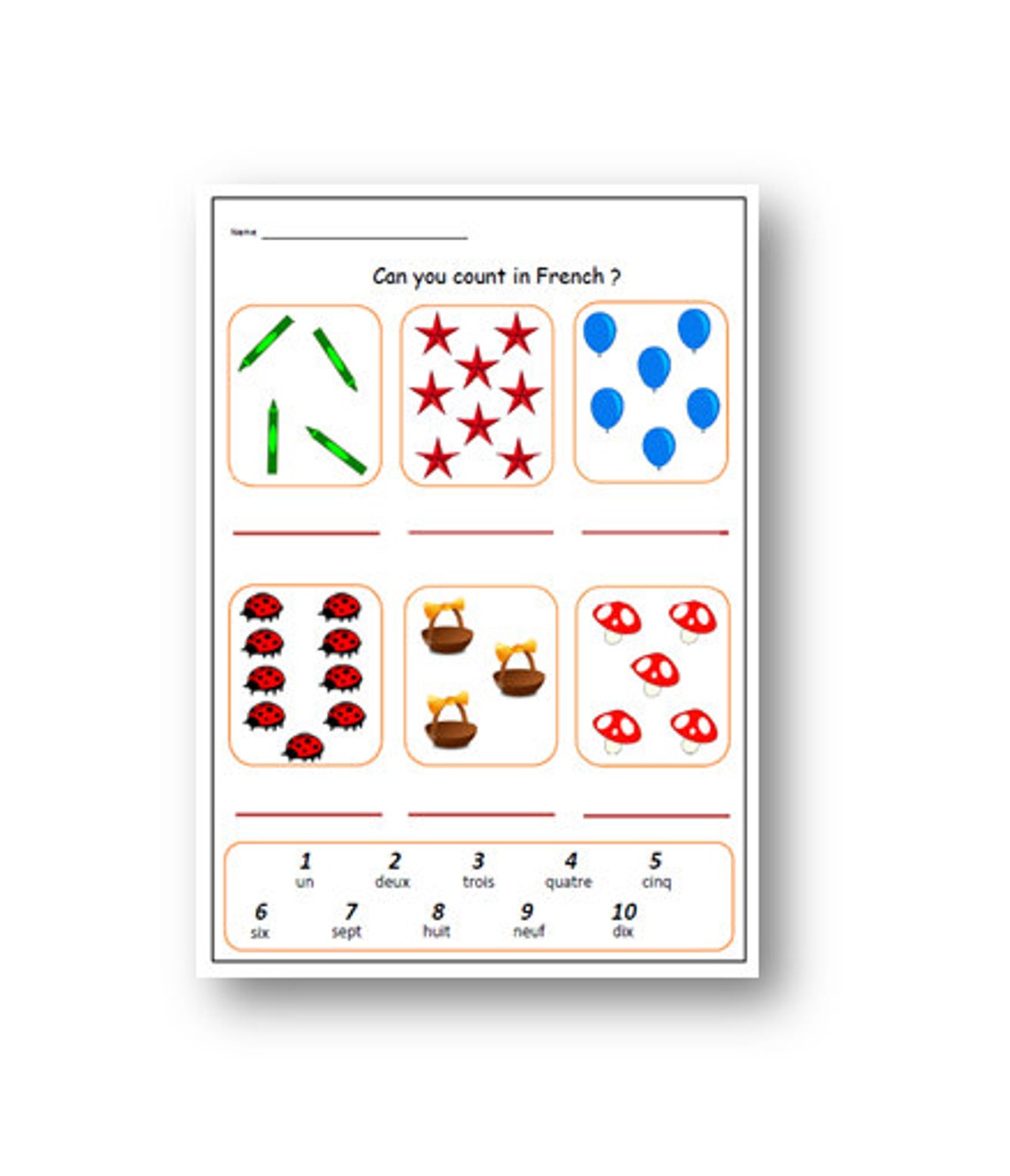 FRENCH LEARNING Worksheet for Counting Numbers / Maths Print Activity ...