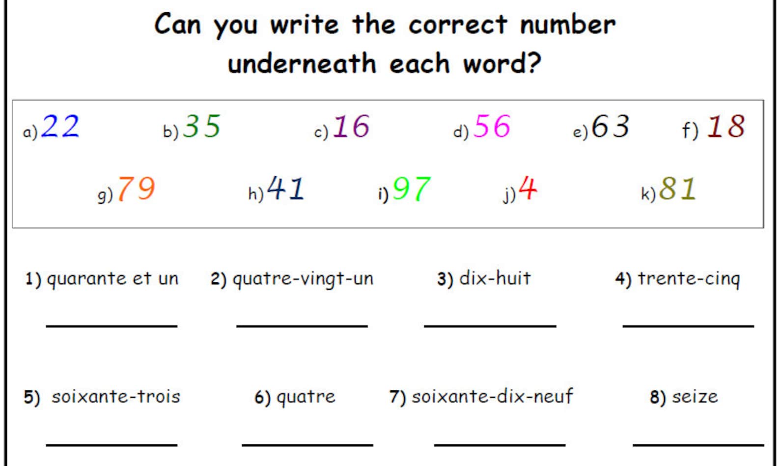 Learn FRENCH NUMBERS With School WORKSHEET / Matching & Sequences ...