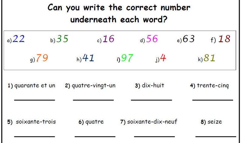 Learn FRENCH NUMBERS With School WORKSHEET / Matching & Sequences ...