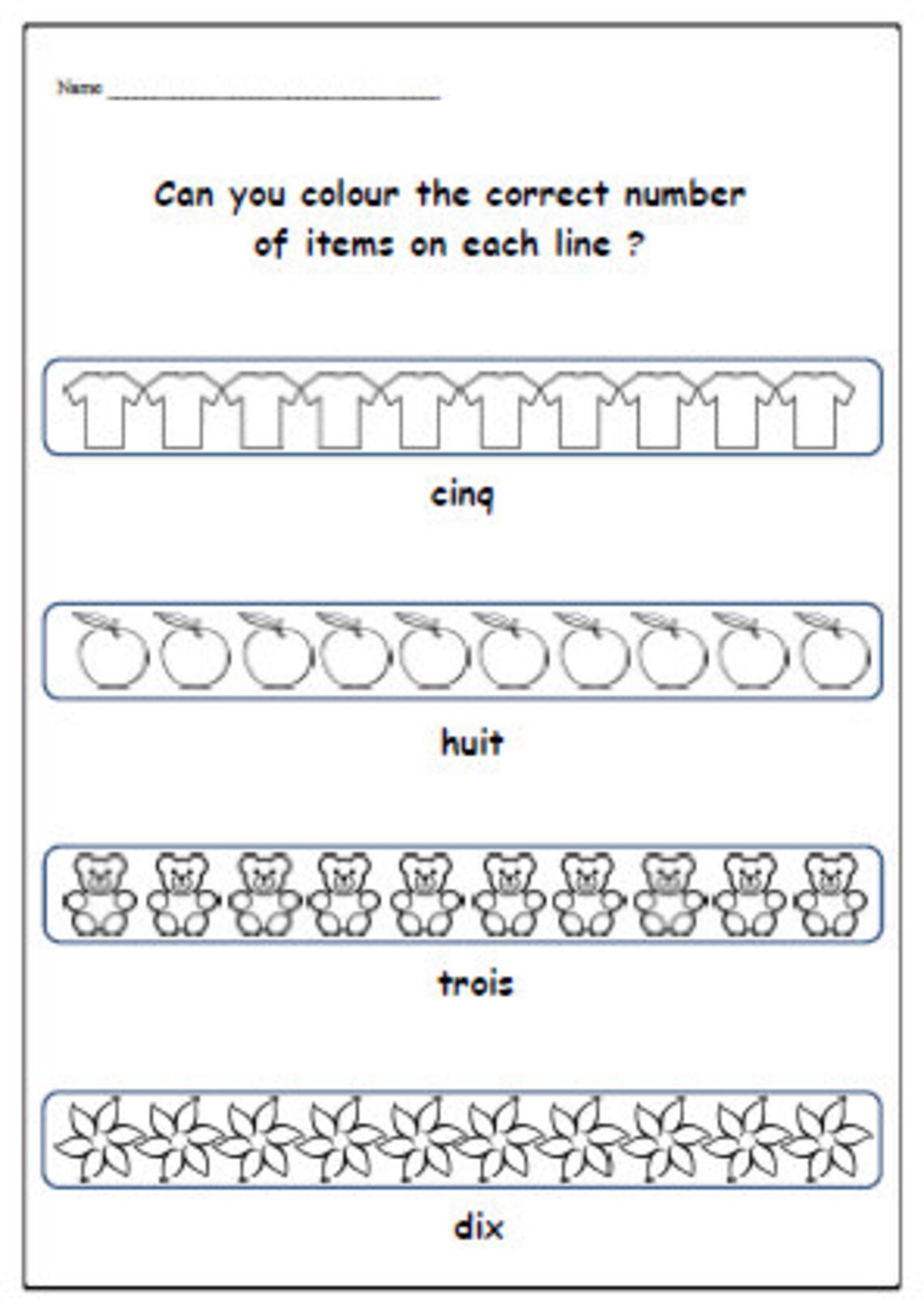 COUNTING & COLOURING SHEET With French Printable / Kids Worksheet ...