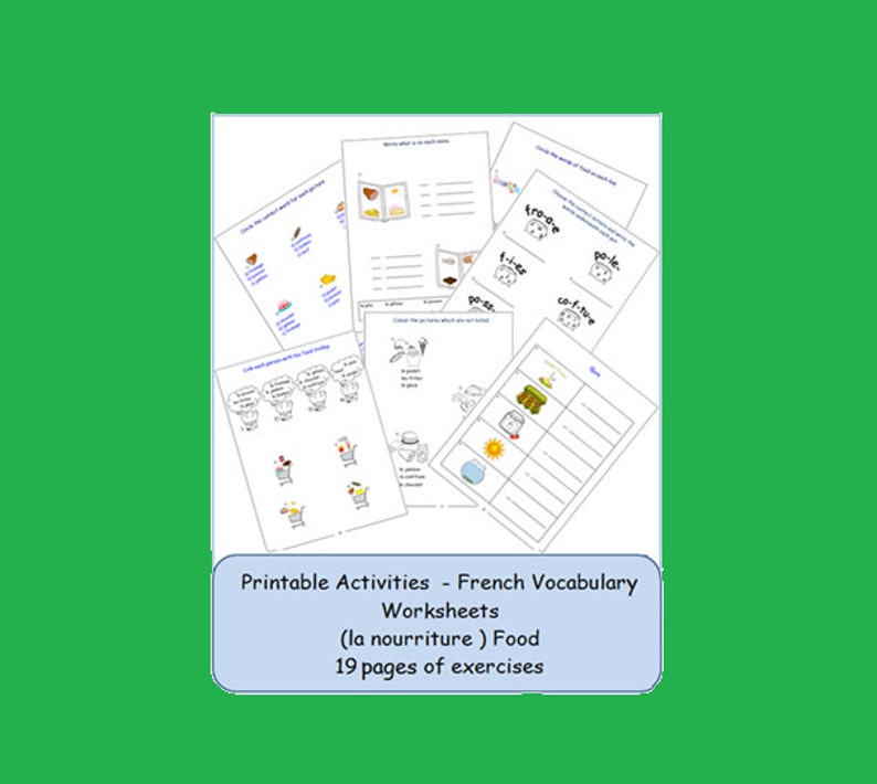 Printable WORKSHEETS for Learning FOOD Vocabulary in French ...