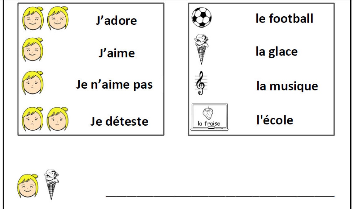 FRENCH TEACHER PRINTABLE Likes & Dislikes School Worksheet / French for ...