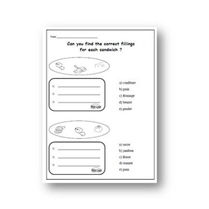 FOOD FRENCH PRINTABLE Activity Sheet With Sandwich Ingredients / Fun ...