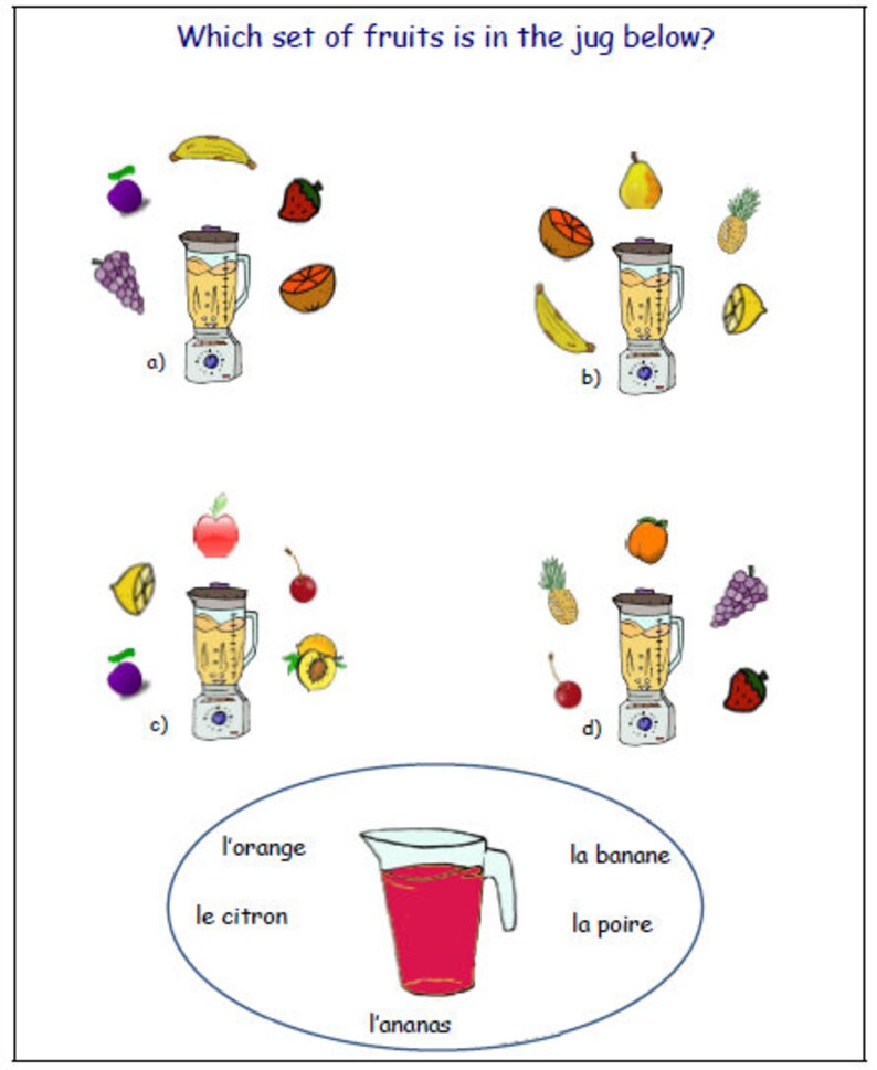Learn Names of FRUITS in FRENCH With Teacher WORKSHEETS / Educational ...