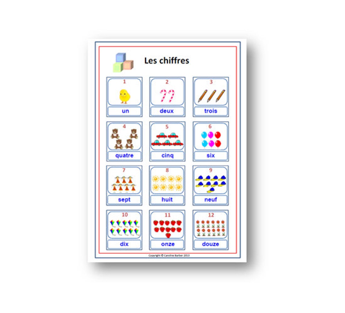 Numbers FRENCH SCHOOL POSTER / Teacher Poster French for Kids ...
