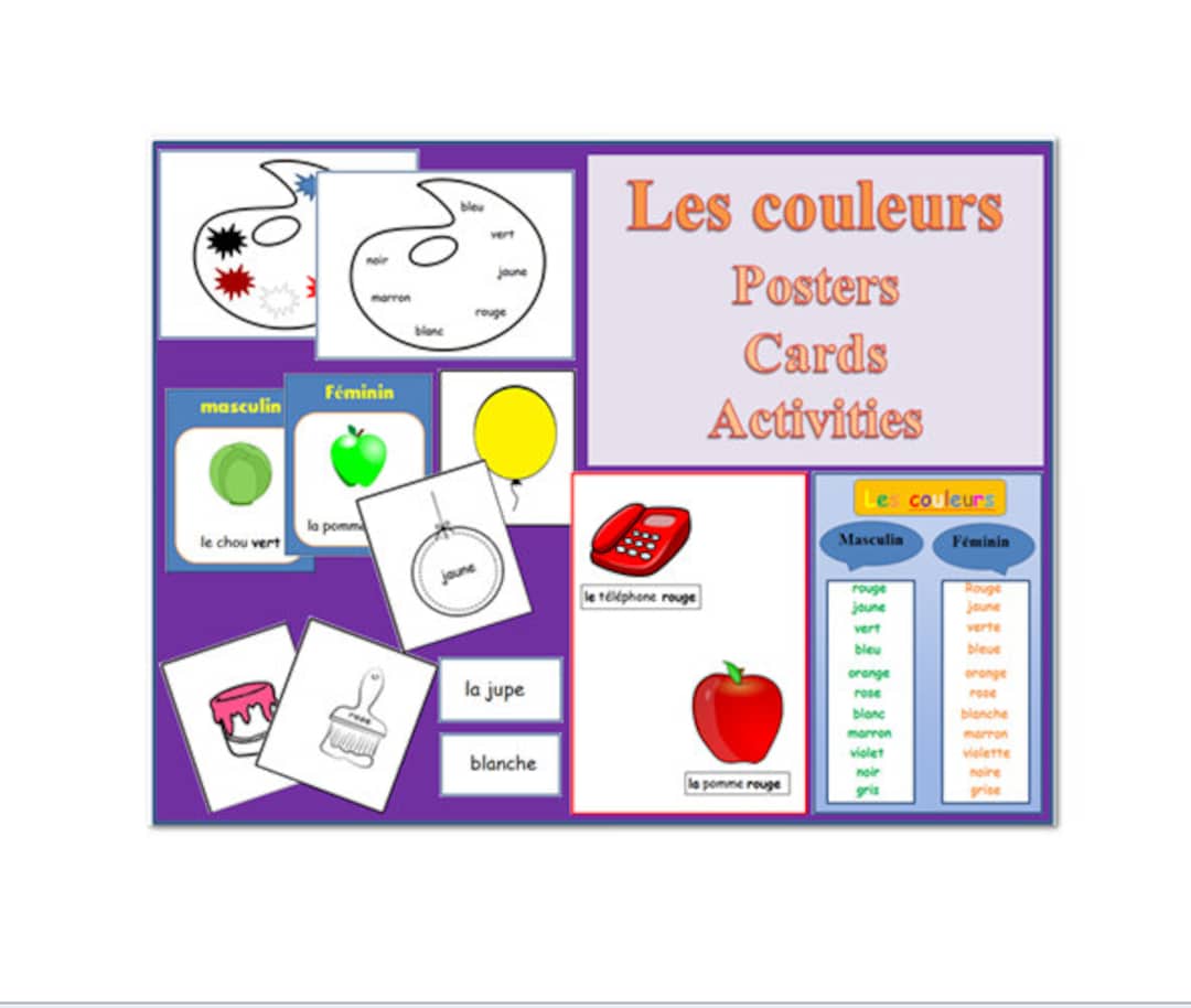 FRENCH COLOUR CARDS & Posters,language Printable Pack,color Activity ...