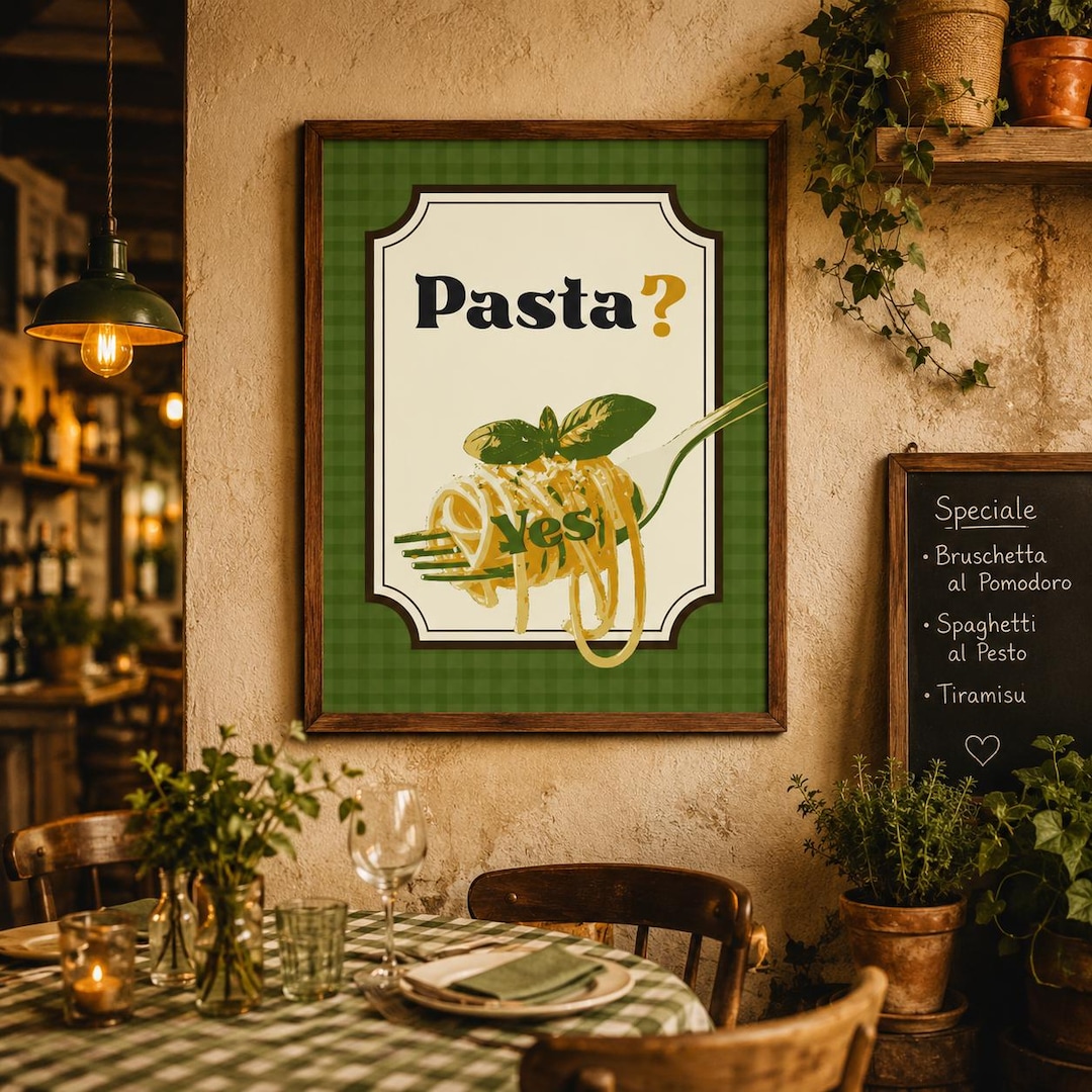 Retro Pasta Kitchen Print | Italian Food Poster, Minimalist Decor ...