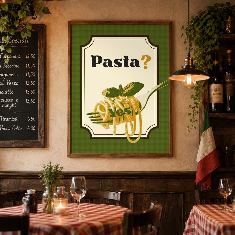 Retro Pasta Kitchen Print | Italian Food Poster, Minimalist Decor ...